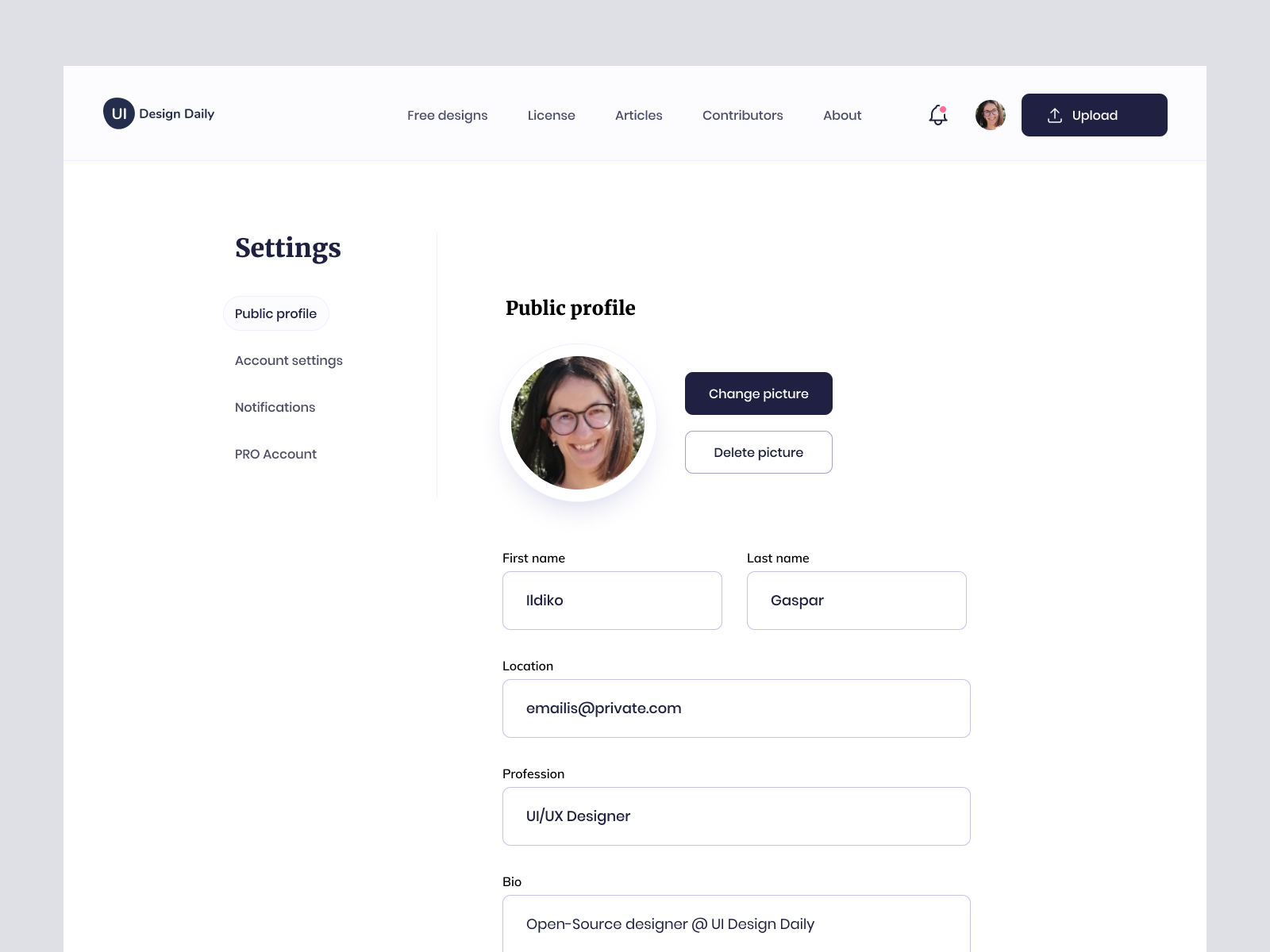 Profile Settings UI Design by Ildiko Gaspar on Dribbble