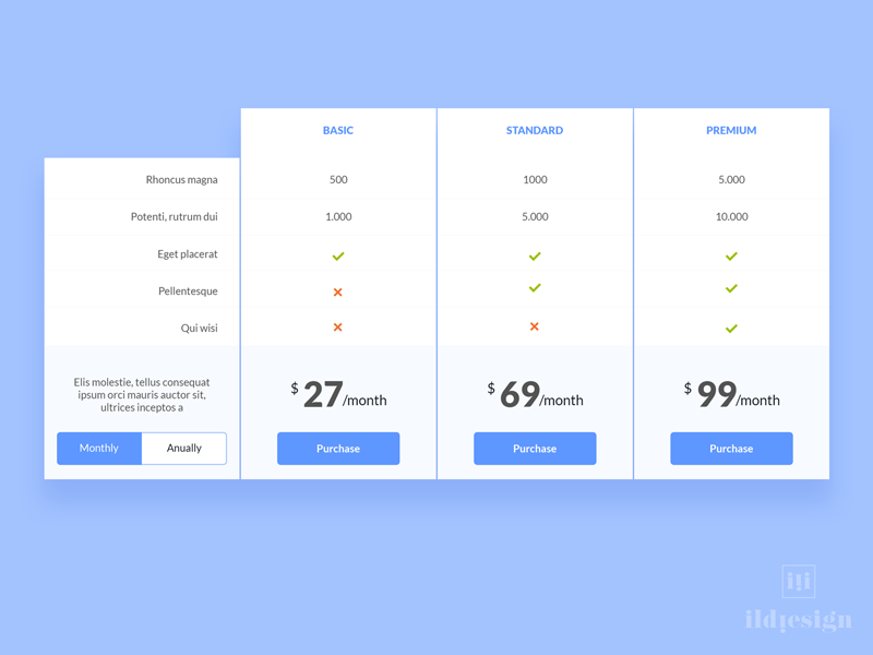 Pricing Table Ui Design By Ildiko Gaspar On Dribbble