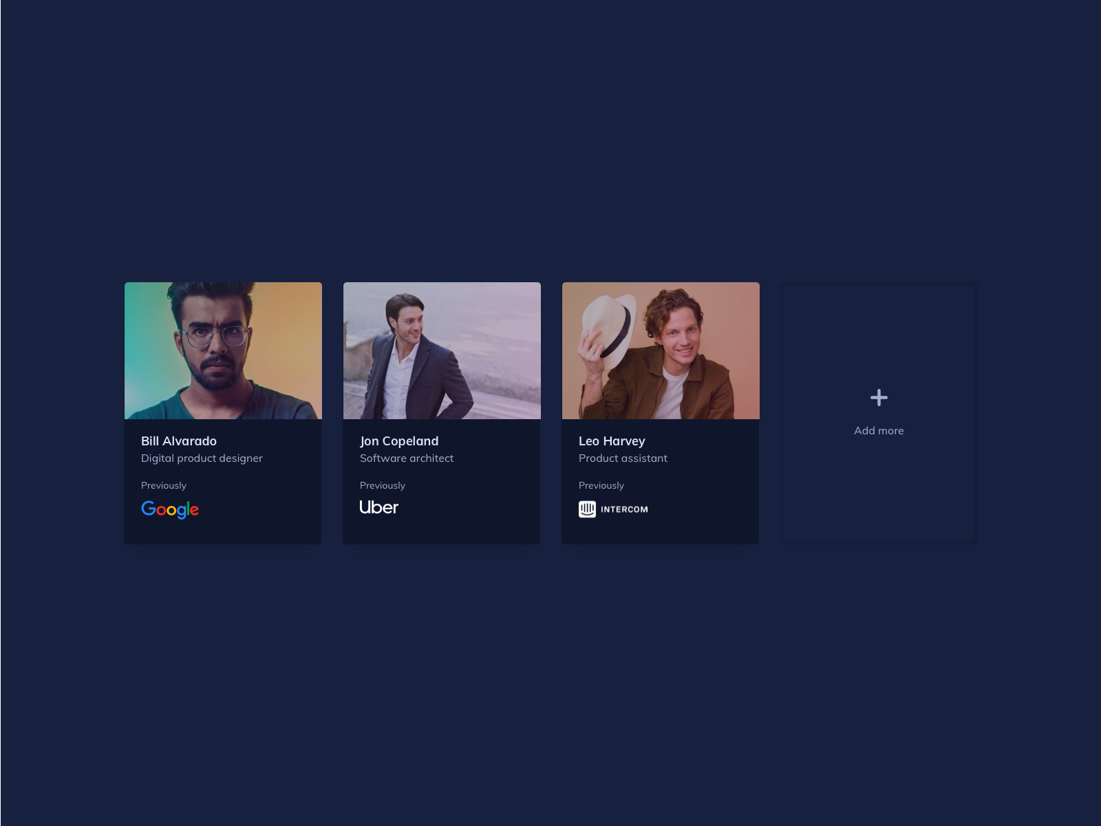 Profile Cards UI Design • Dark theme by Ildiko Gaspar on Dribbble