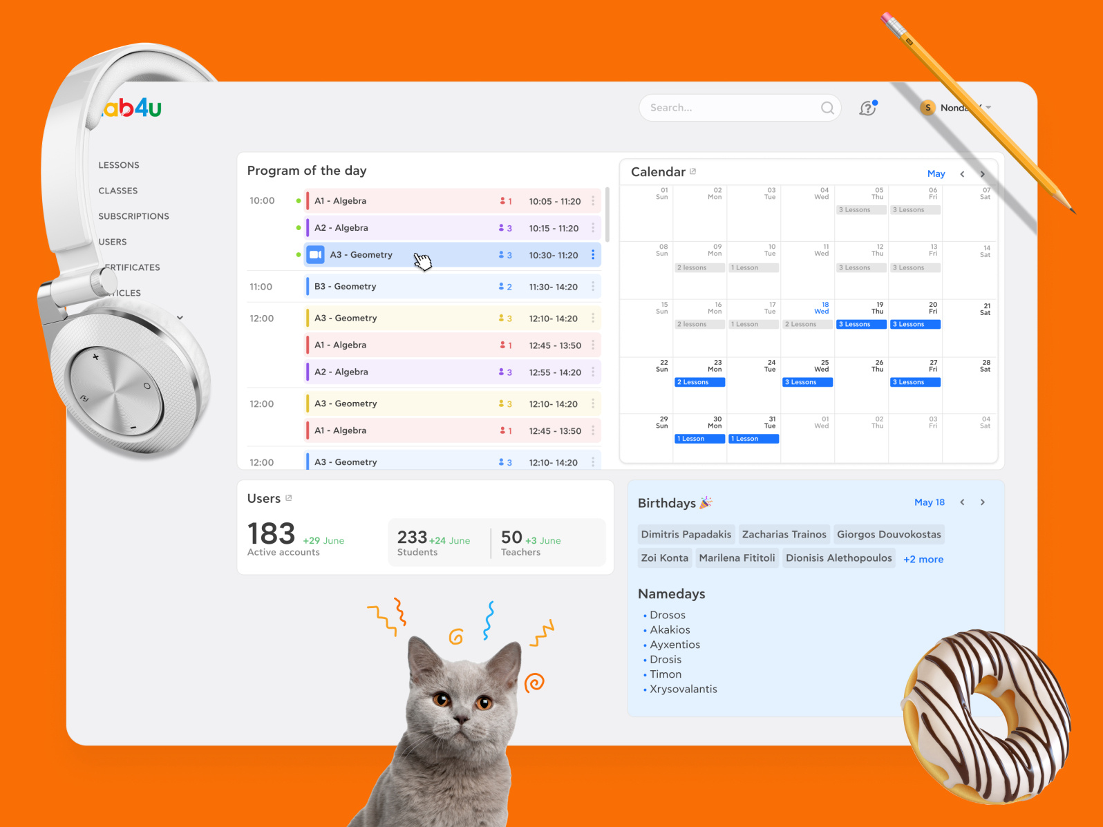 Teacher's dashboard for online tutoring by Choulakis Yannis on Dribbble