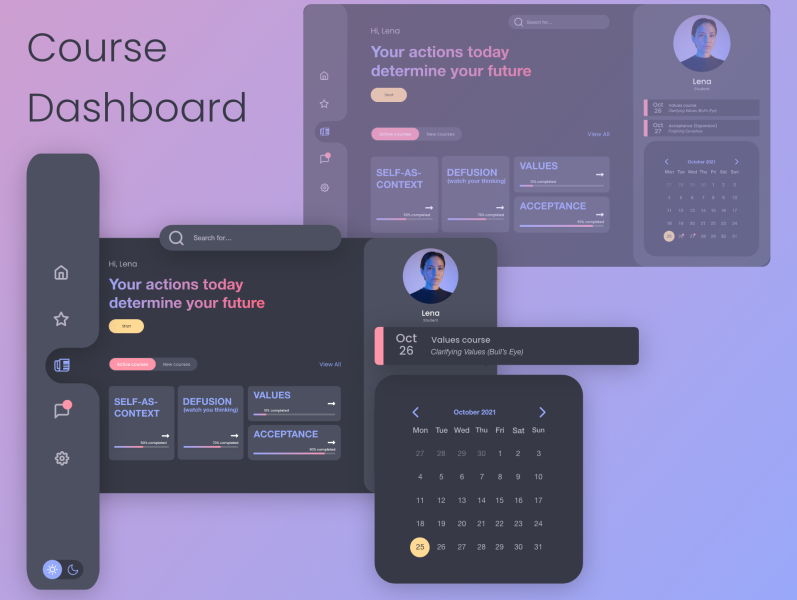 Course dashboard dark mode by Lena Taricina on Dribbble