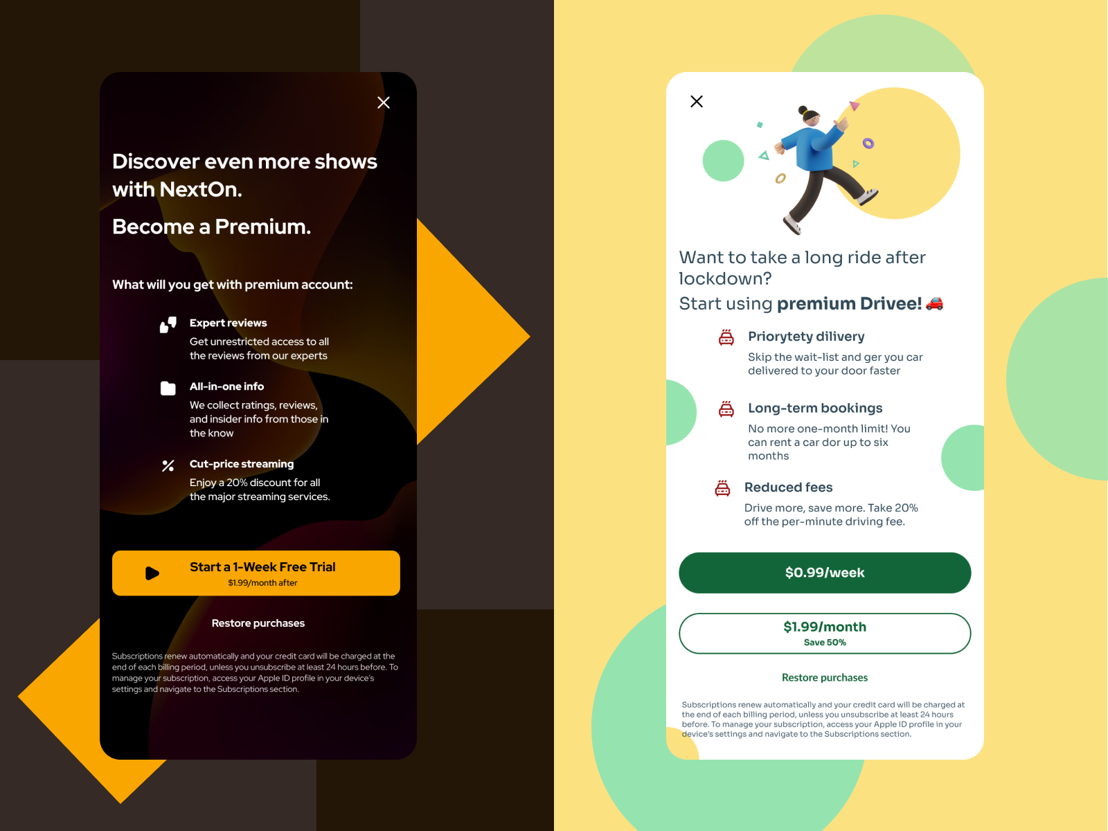 Paywall - two examples by Maja Sobierajska on Dribbble