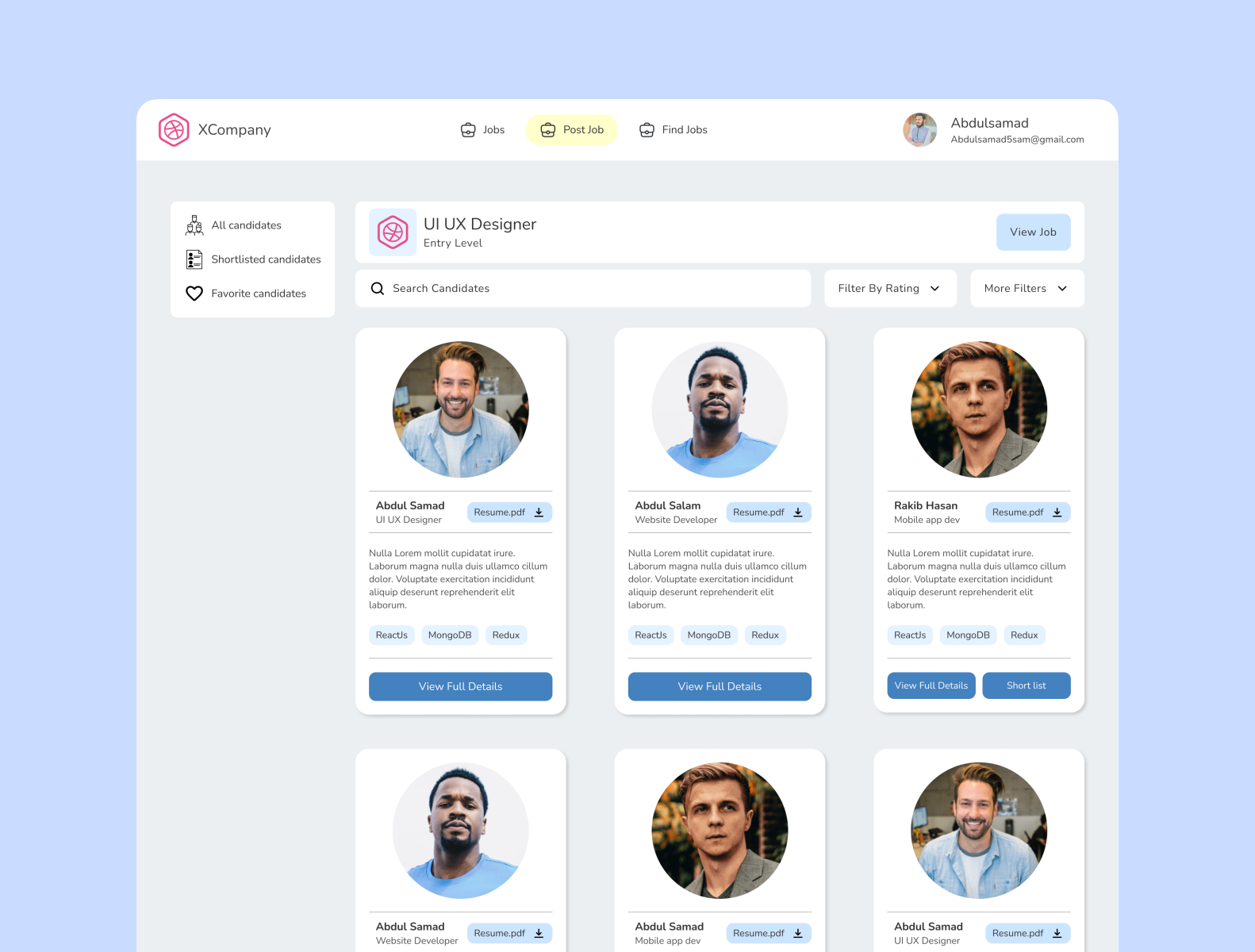 Recruitment platform | Candidates List by ABDULSAMAD on Dribbble