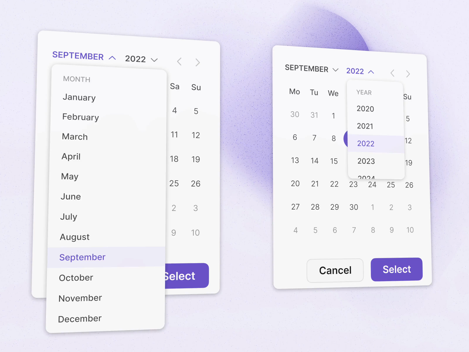 Date Picker - Date & Year Selectors by usrnk1 on Dribbble