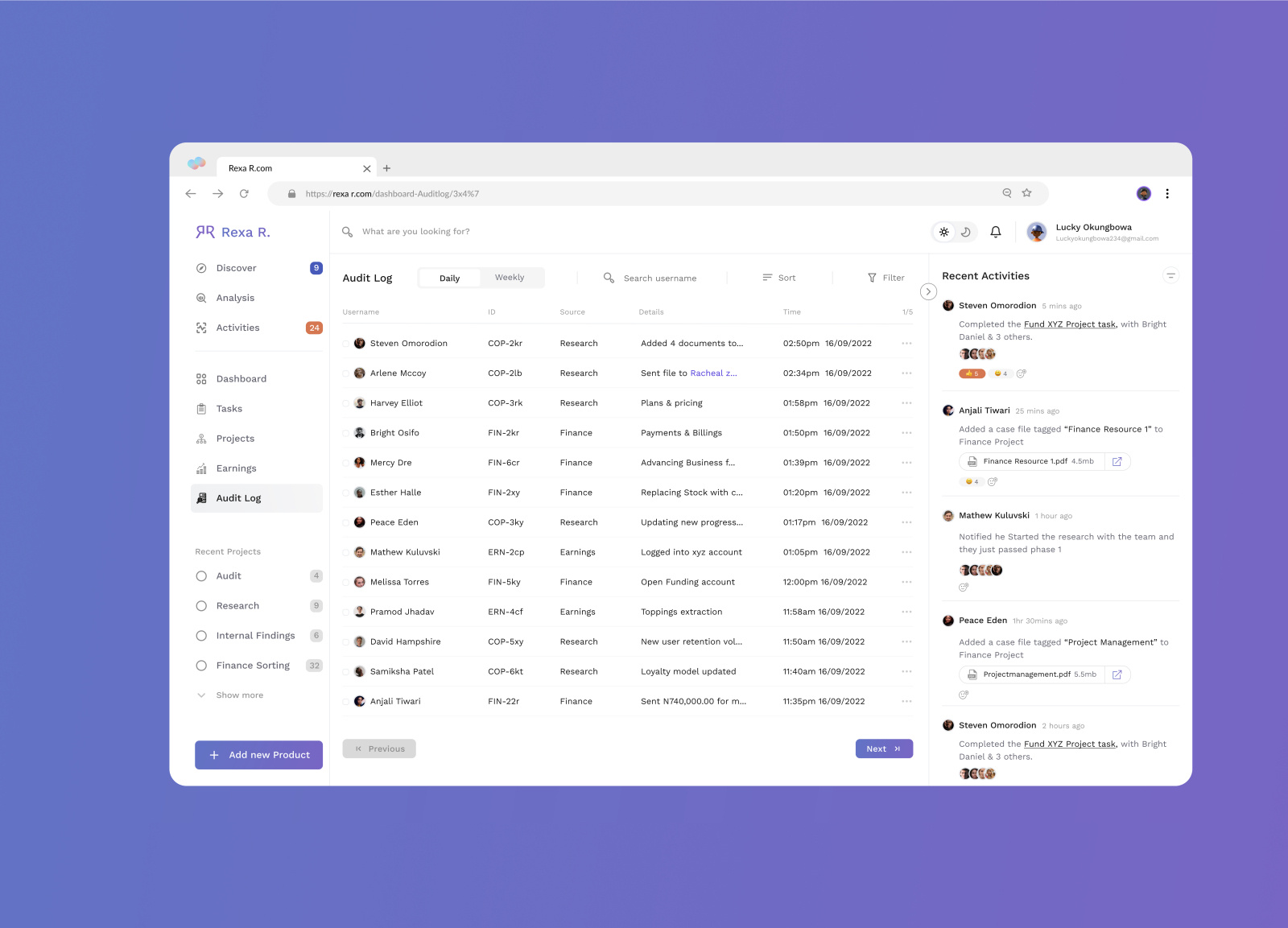 Audit Log screen for a project management platform by Lucky Okungbowa ...