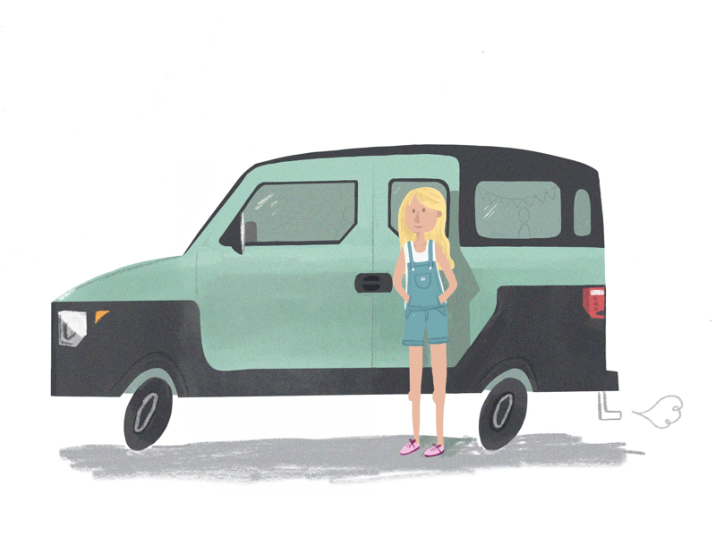 Illustration of me and my Honda Element by Alicia Ard on Dribbble