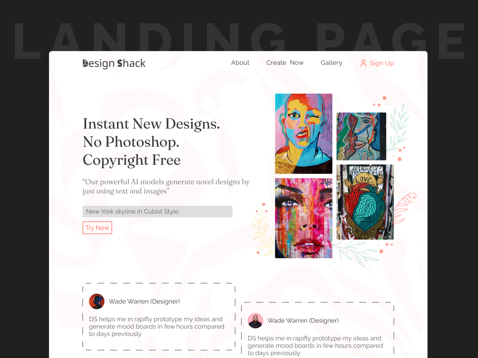 Website Design: Design Shack [AI Based Image Generation Landing by ...