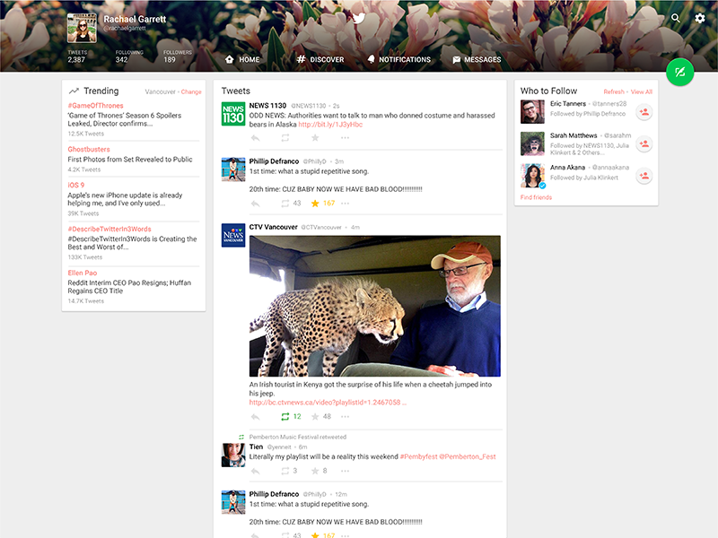 Twitter Materialized by Brenda Sinclair on Dribbble