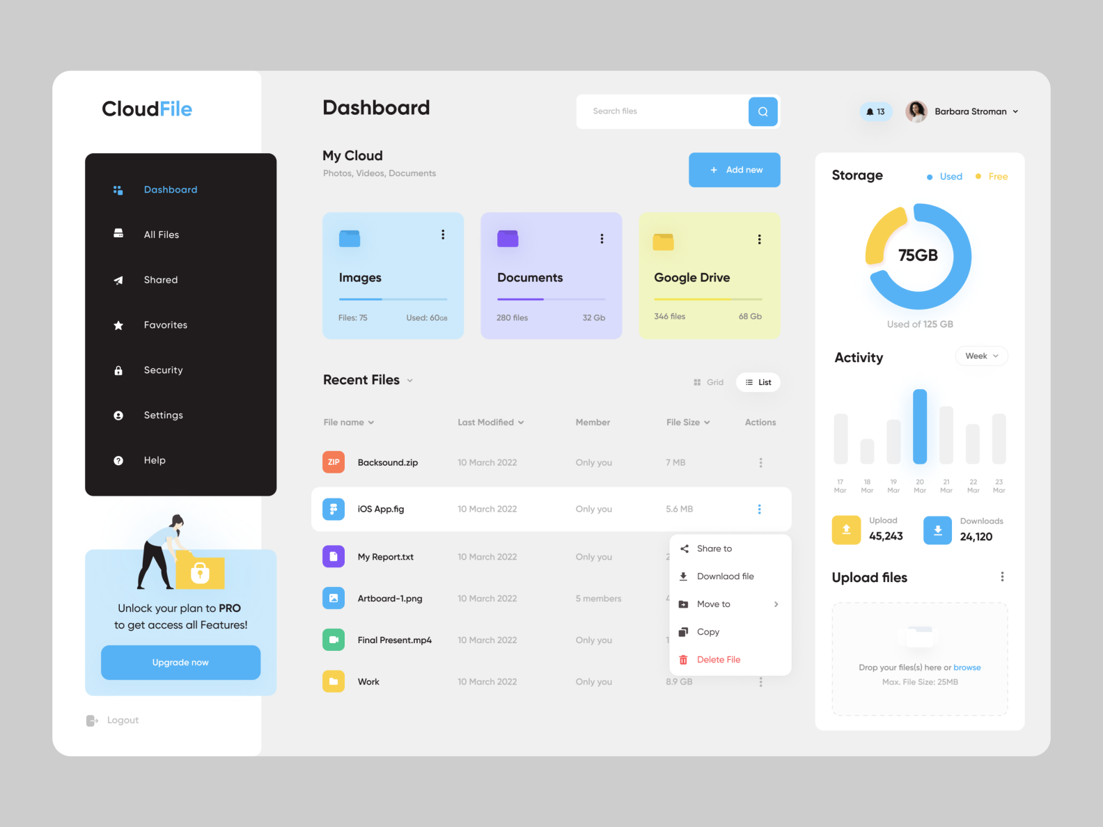 File Manager Dashboard by Adrian Gancarek on Dribbble