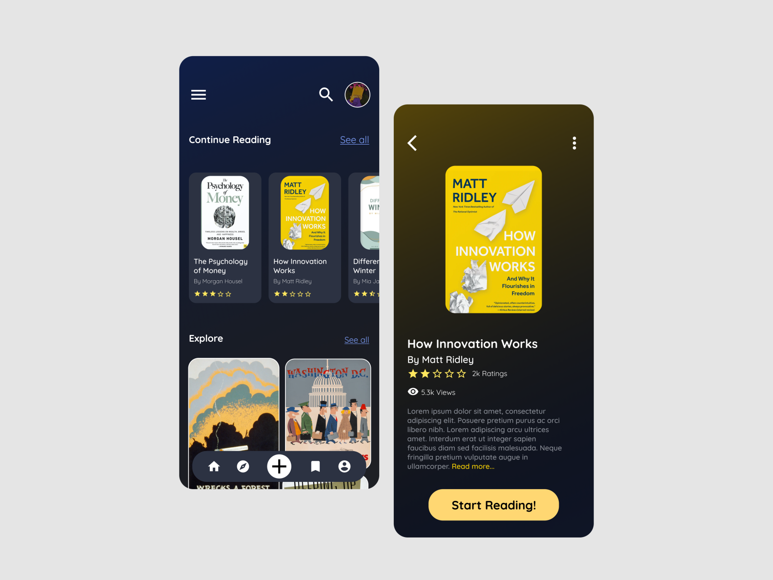 Reading App Design by Hugo Kayana on Dribbble