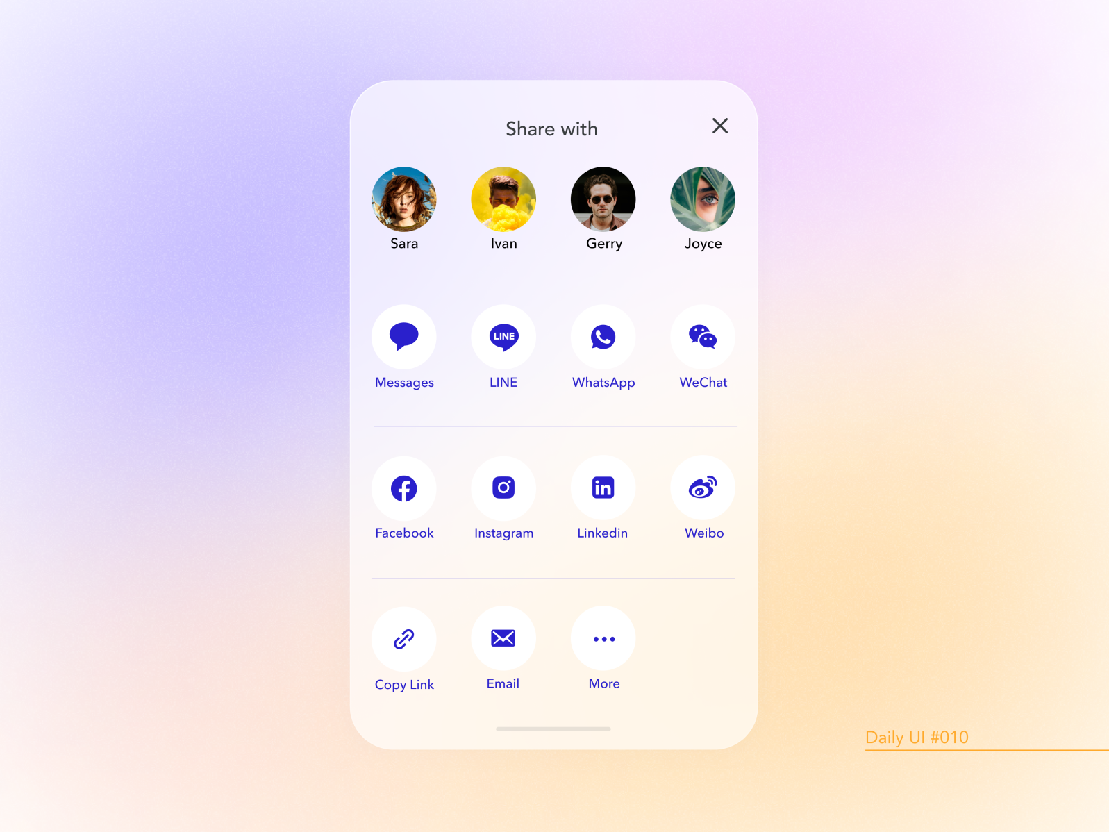Social Share #Daily UI #010 by Jenny Wu on Dribbble