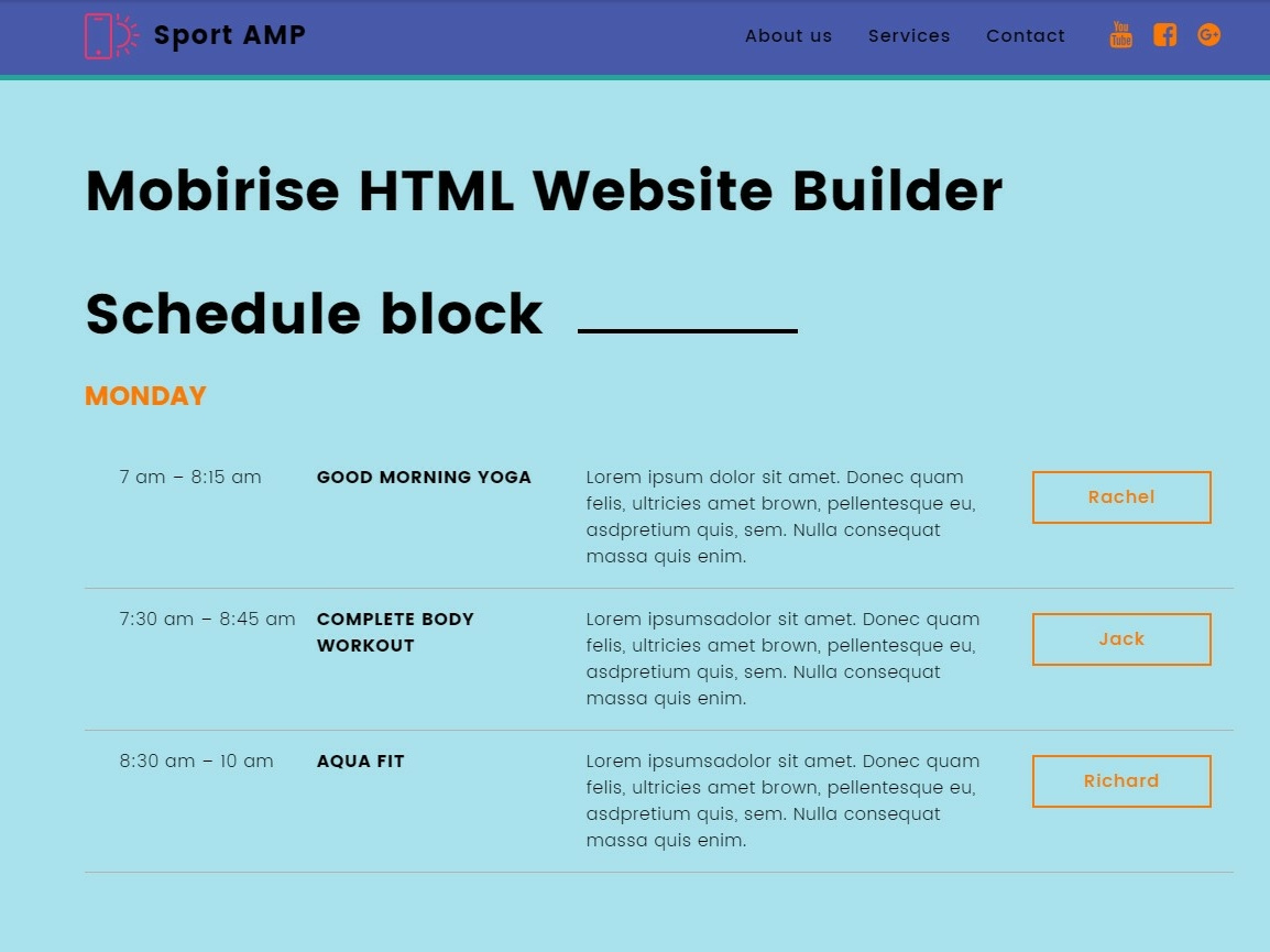 Mobirise HTML Website Builder - Schedule block by Mobirise Builder on Dribbble