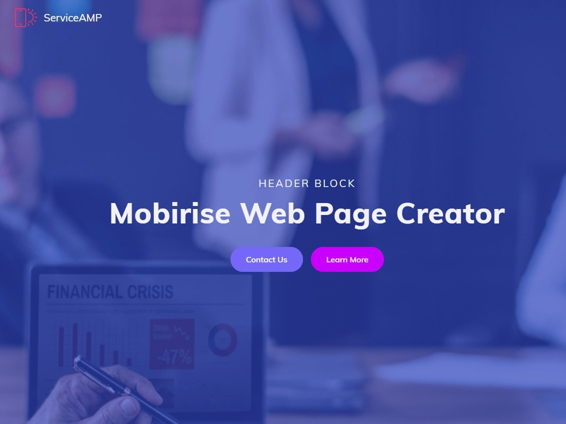 Mobirise Web Page Creator — Header Block ServiceAMP by Mobirise Builder ...