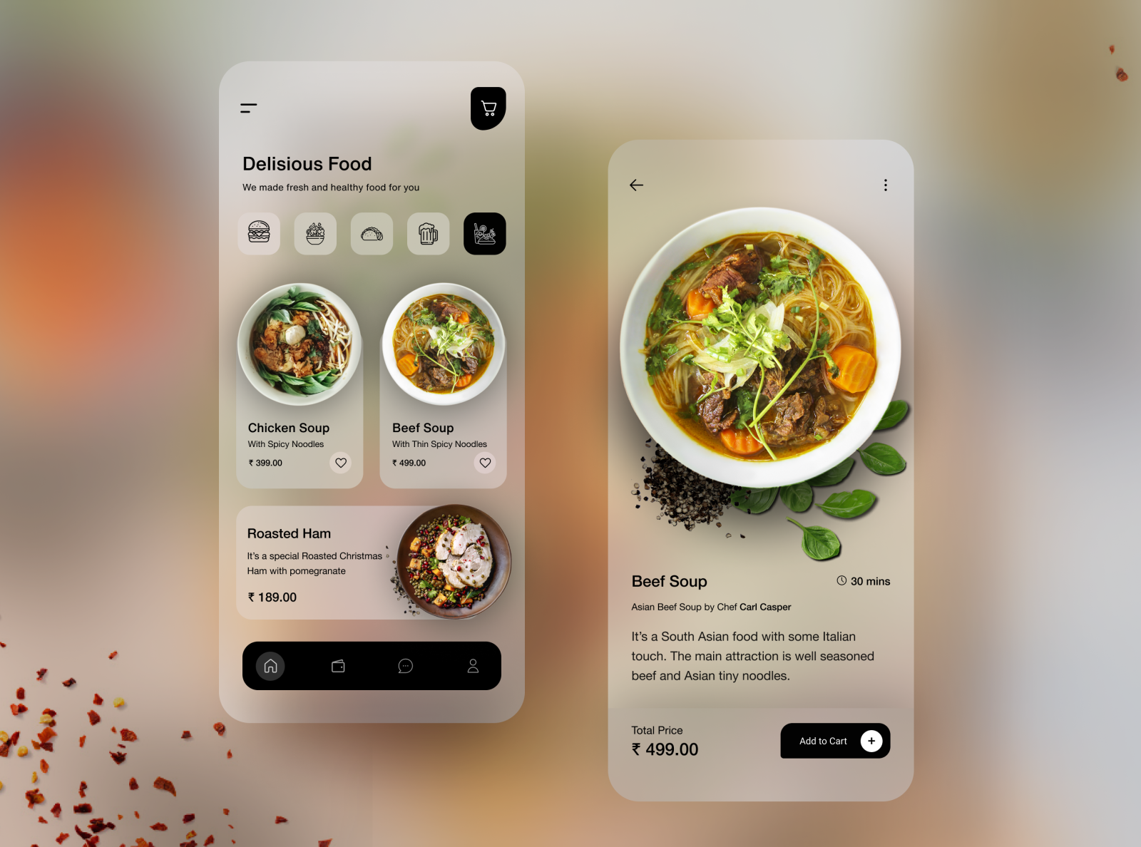 Glassy Food App ~ Design by Gishnu Murali on Dribbble