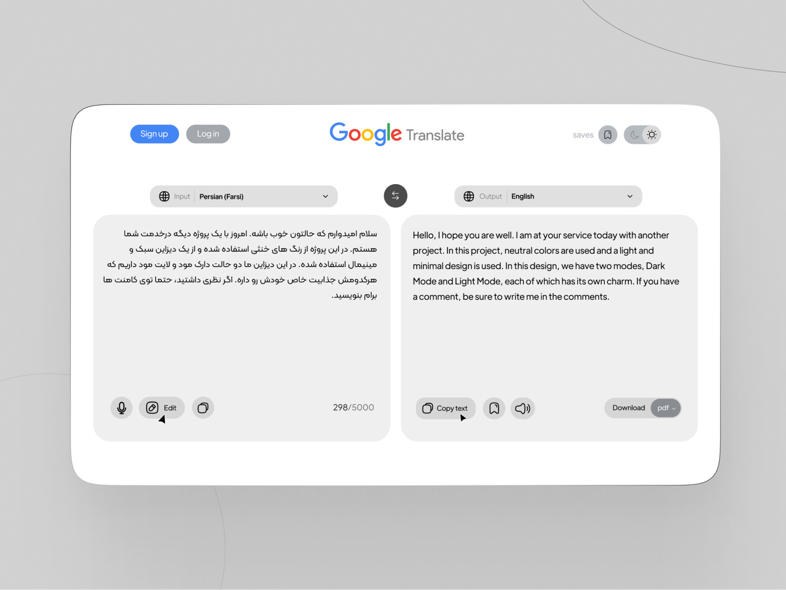 Redesign Google Translate page (pt2) by Hami moallemi on Dribbble