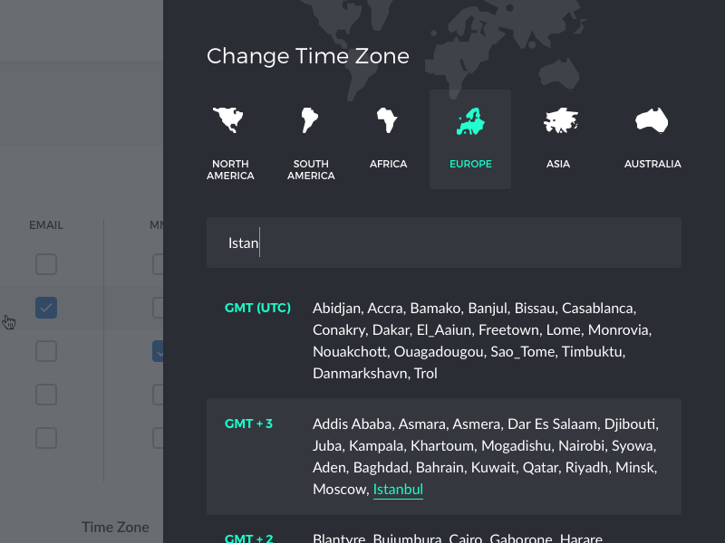 Change Time Zone Modal by Halil Nuroğlu on Dribbble