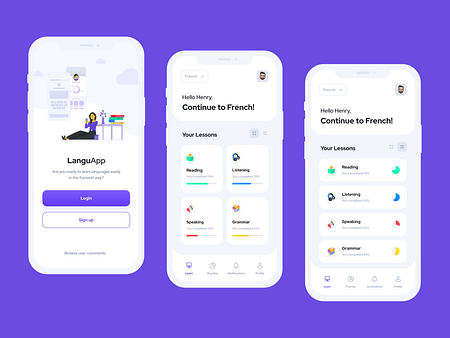 Language Learning App UI Kit by Emre Huzeyfe Baştaş on Dribbble