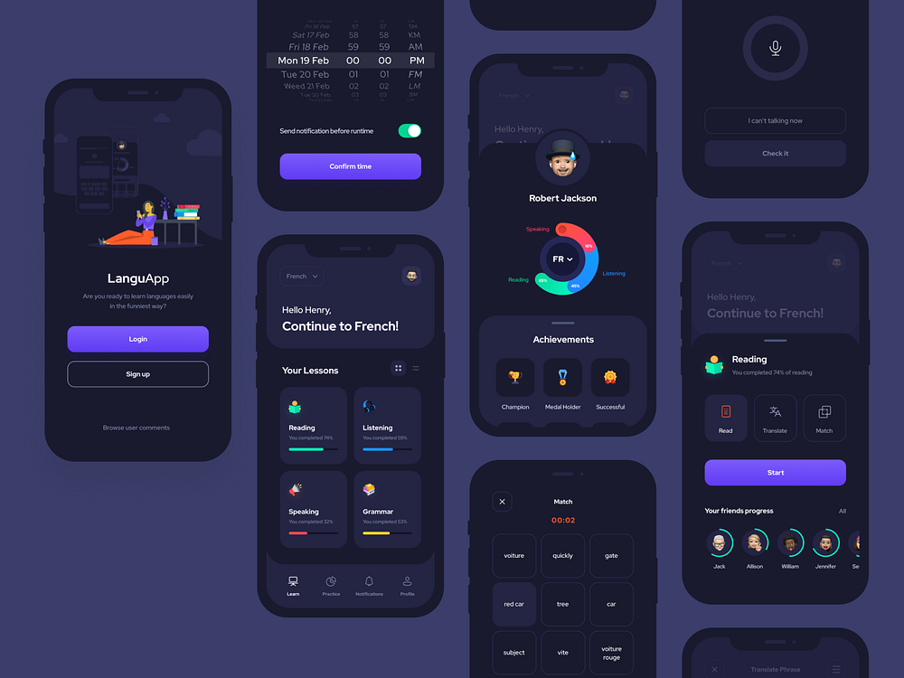Language Learning App UI Kit by Emre Baştaş on Dribbble