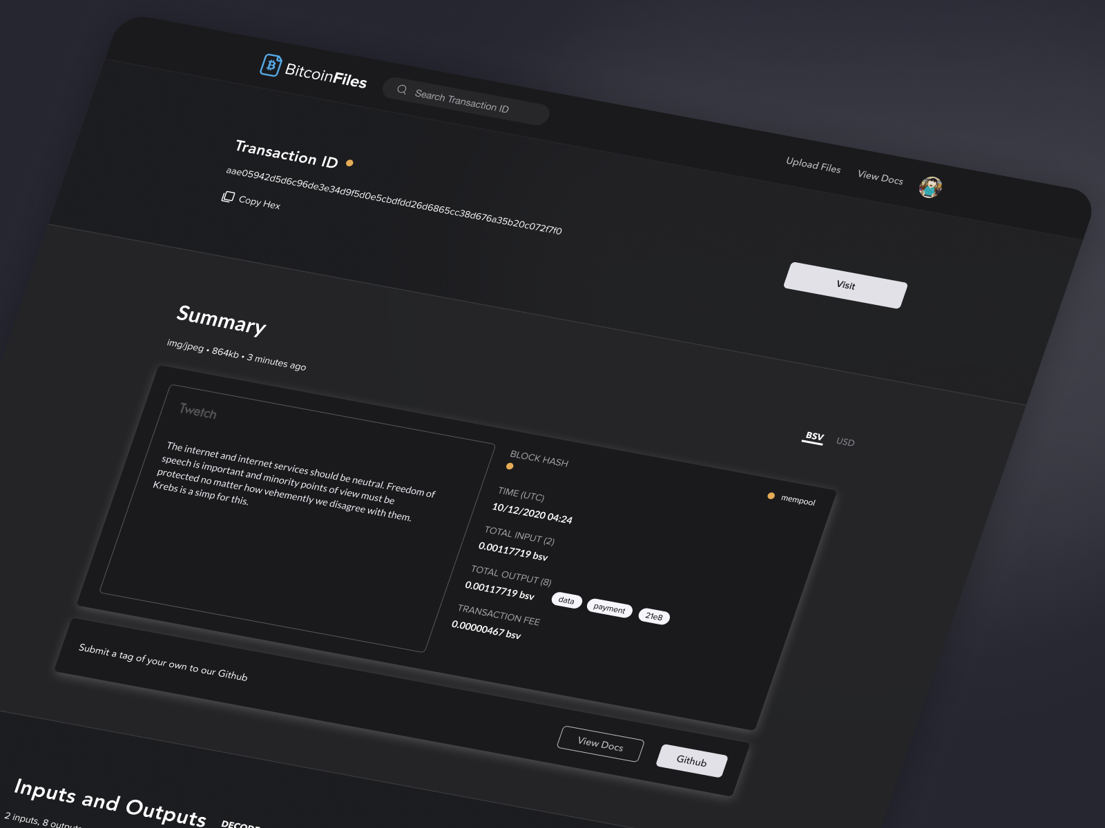 Bitcoinfiles Block Explorer Desktop Interface Design Showcase by Area21 ...
