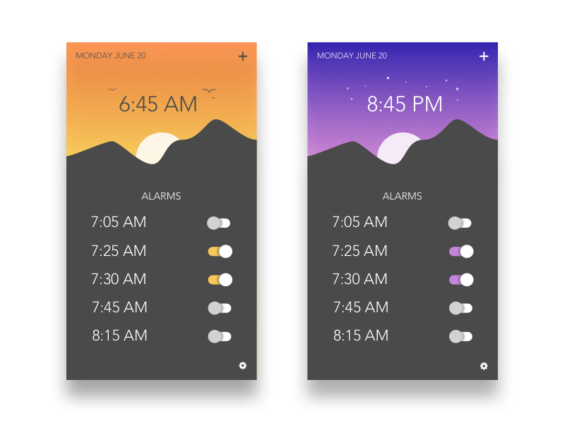 Day & Night Alarm UI by Kyle Gardner on Dribbble