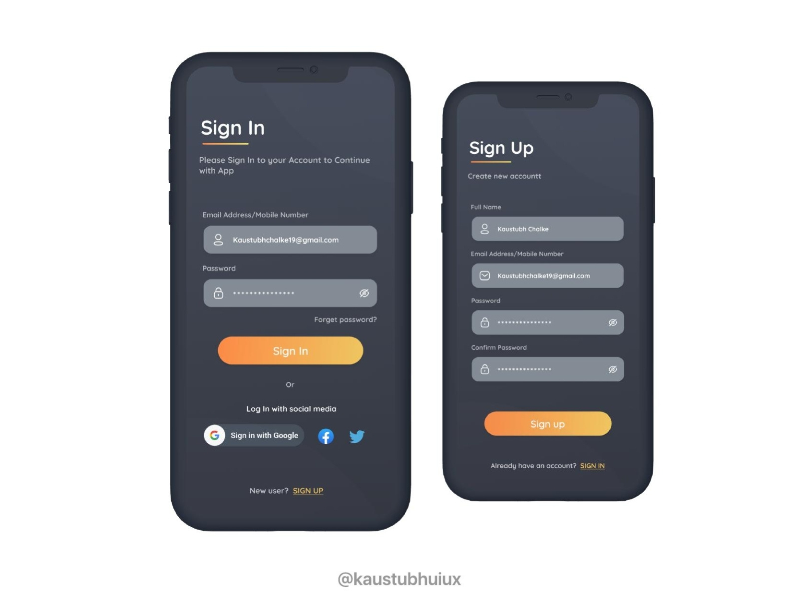 Sign In & Sign Up screen UI Design by Kaustubh Chalke on Dribbble