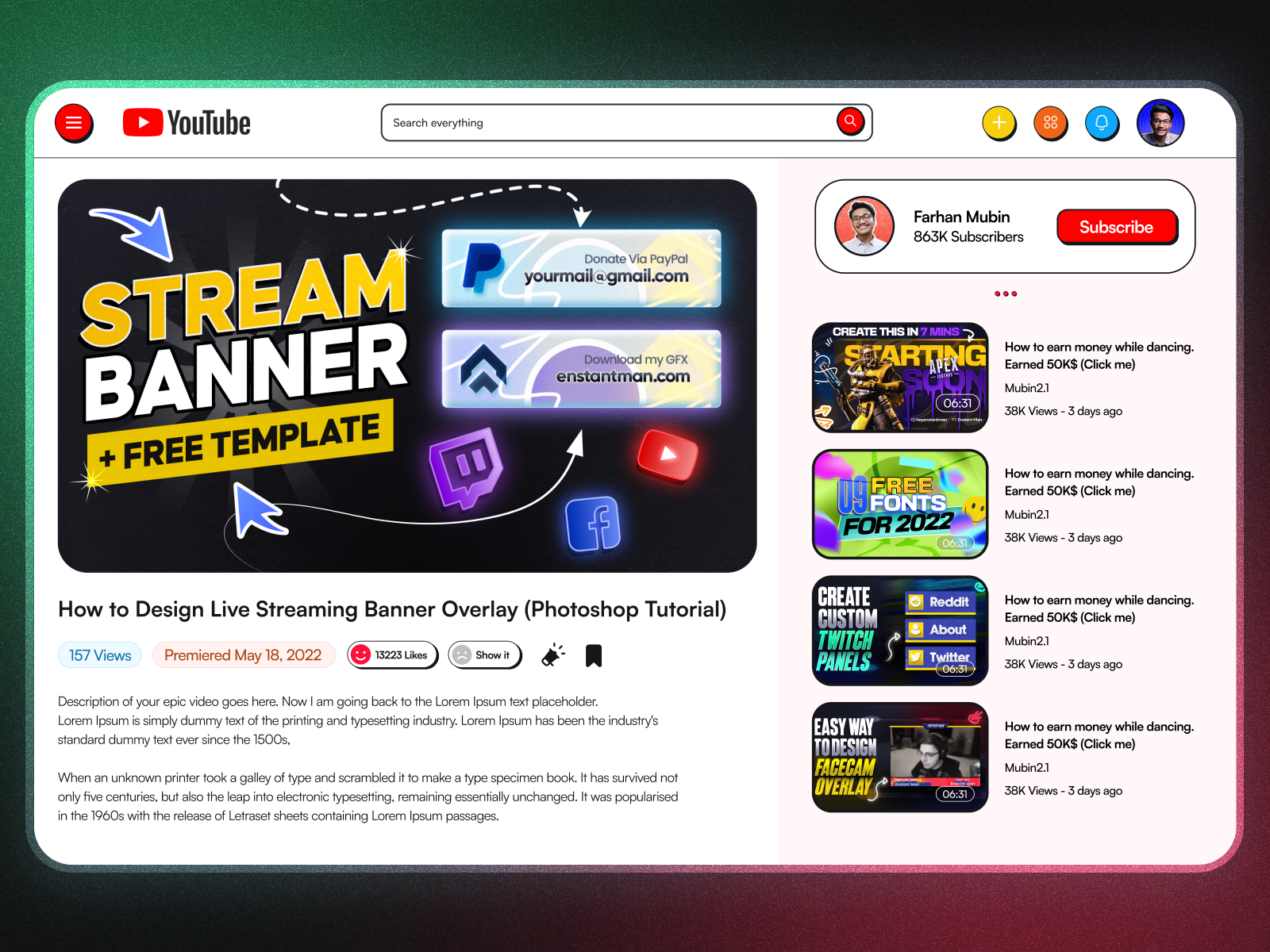 YouTube Video Player Dashboard - in Neubrutalism UI Design by Farhan ...