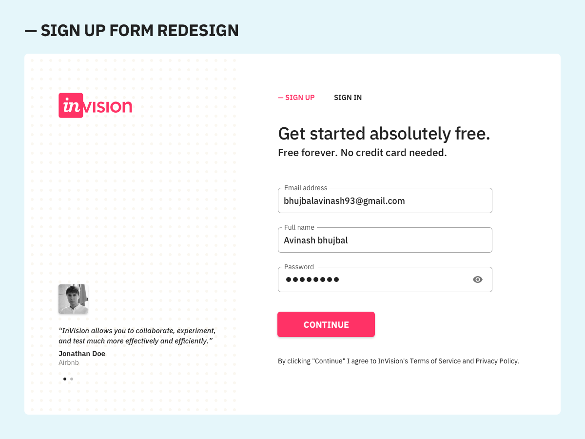 Sign Up Form Redesign by Avinash Bhujbal on Dribbble