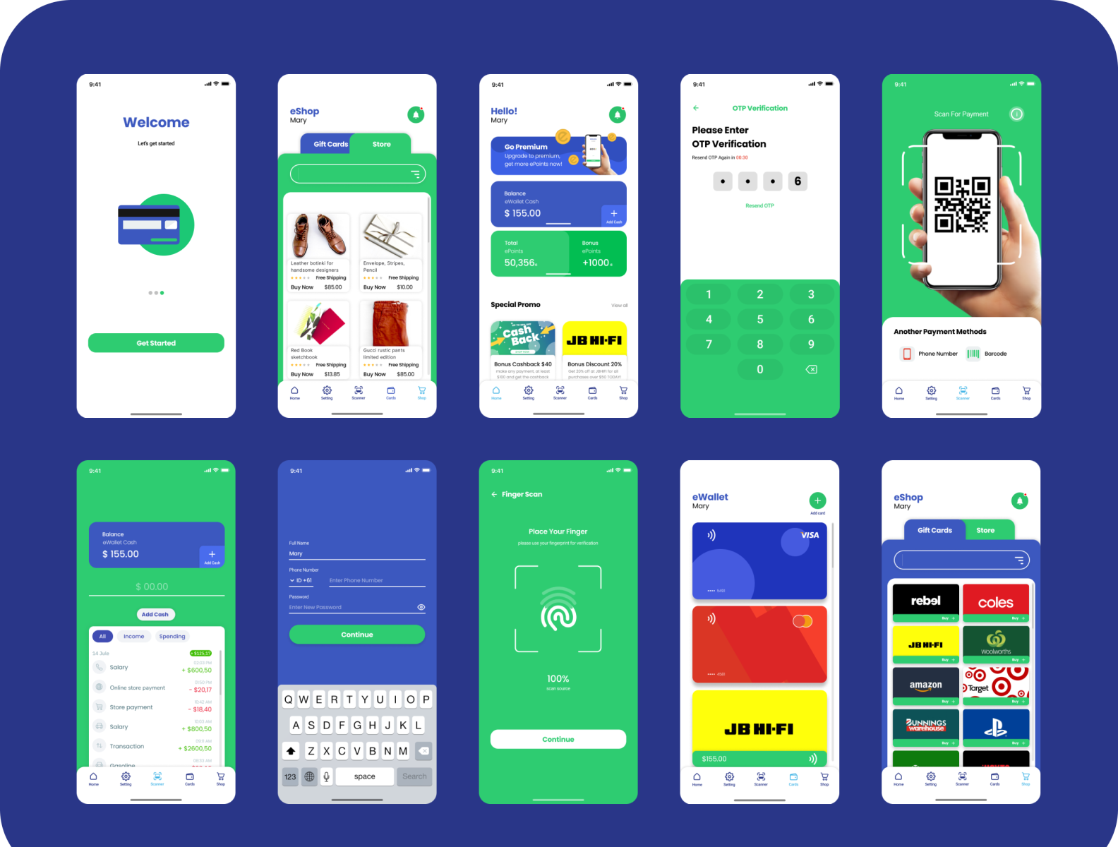 eWallet App screens by Matthew Sear on Dribbble