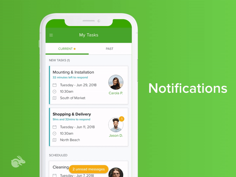 Notifications and Task Cards by Carola Pescio Canale for TaskRabbit ...
