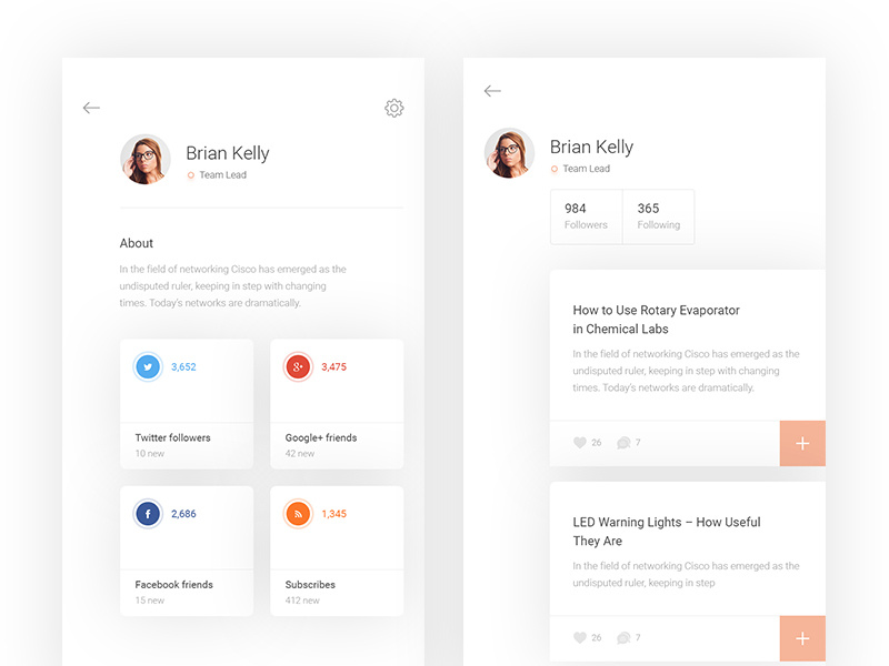 Profile in social app by Rostislav on Dribbble
