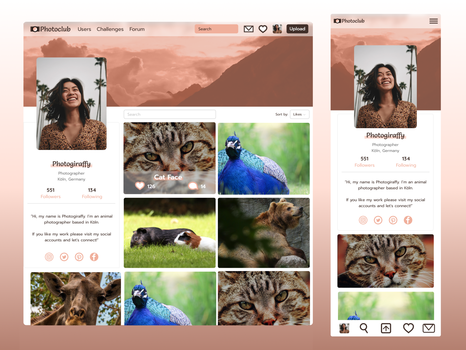 DailyUI 006 - User Profile on Photoclub by Eleonora Filipe on Dribbble