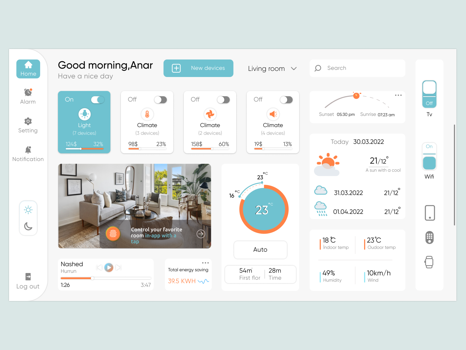 Smart home dashboard by Anar on Dribbble