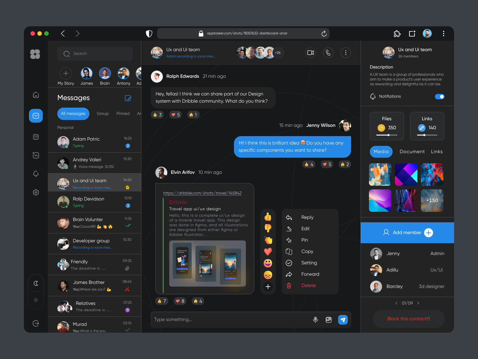Chaty-Team chat dashboard(dark mode) by Anar on Dribbble