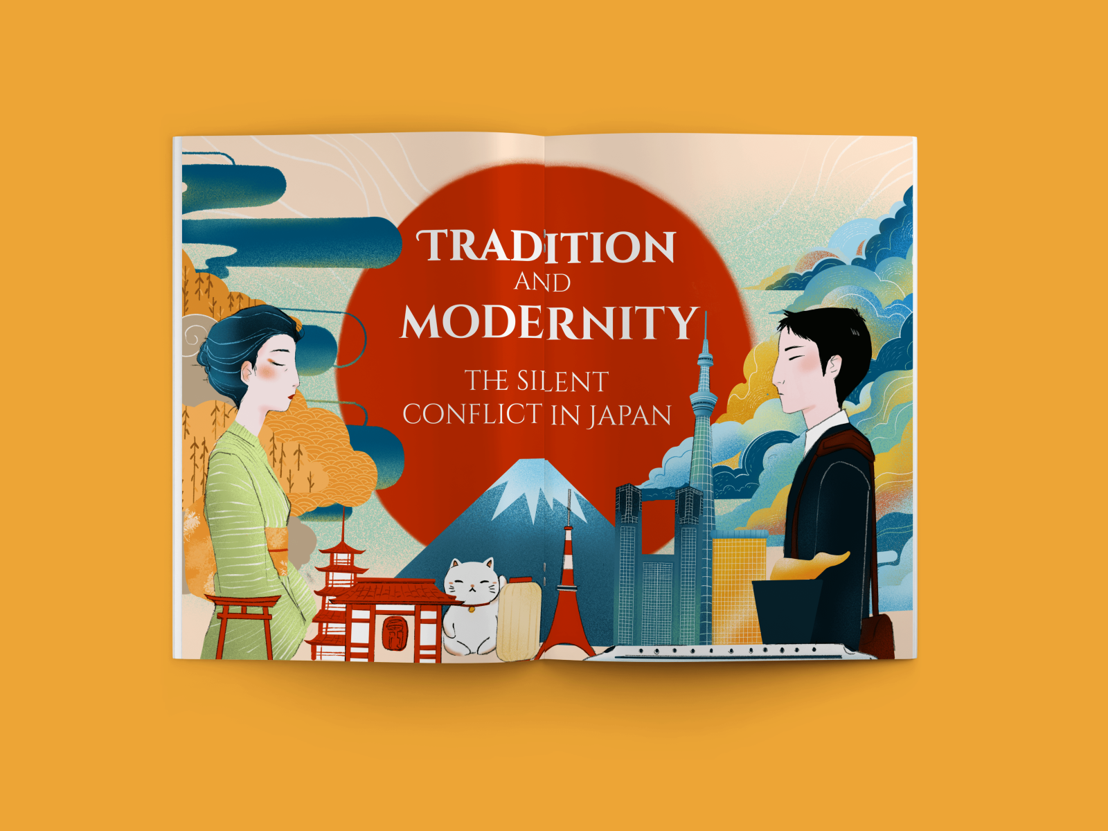 Tradition and Modernity magazine illustration by Erika Fujitani on Dribbble