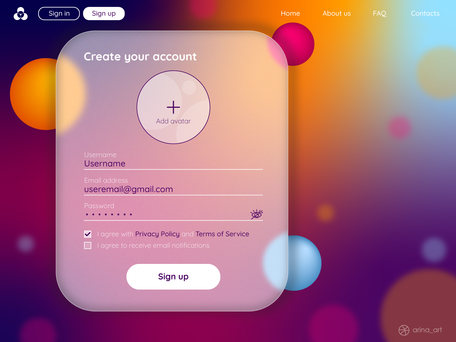 Sign up/ sign in form by Arina on Dribbble