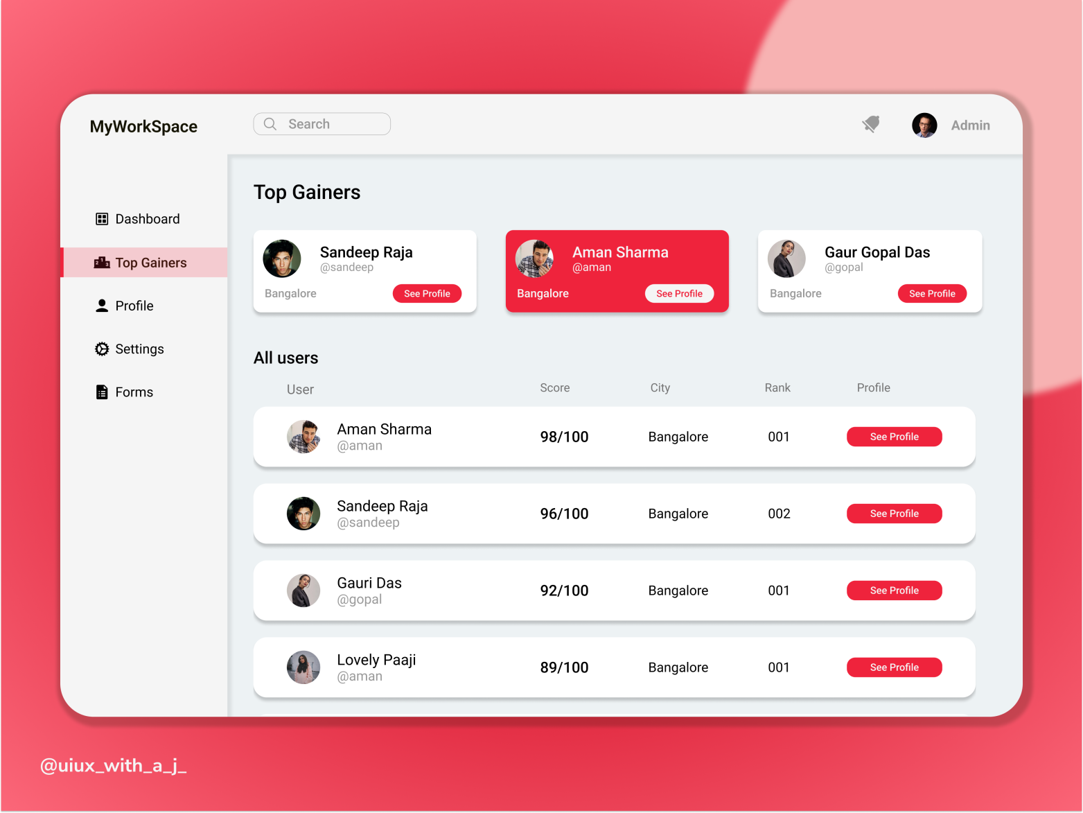 Leaderboard UI by Ajay Jaiswal on Dribbble