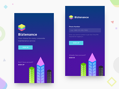 Biztenance - Splash & Sign Up by Md Shamsuddin 🏡 on Dribbble