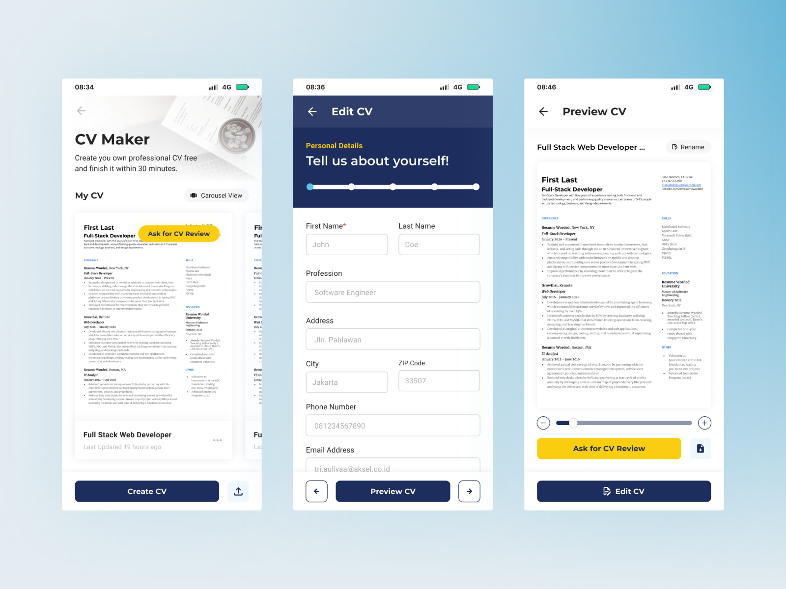 Aksel Mobile CV Maker by Naufan Darmawan on Dribbble
