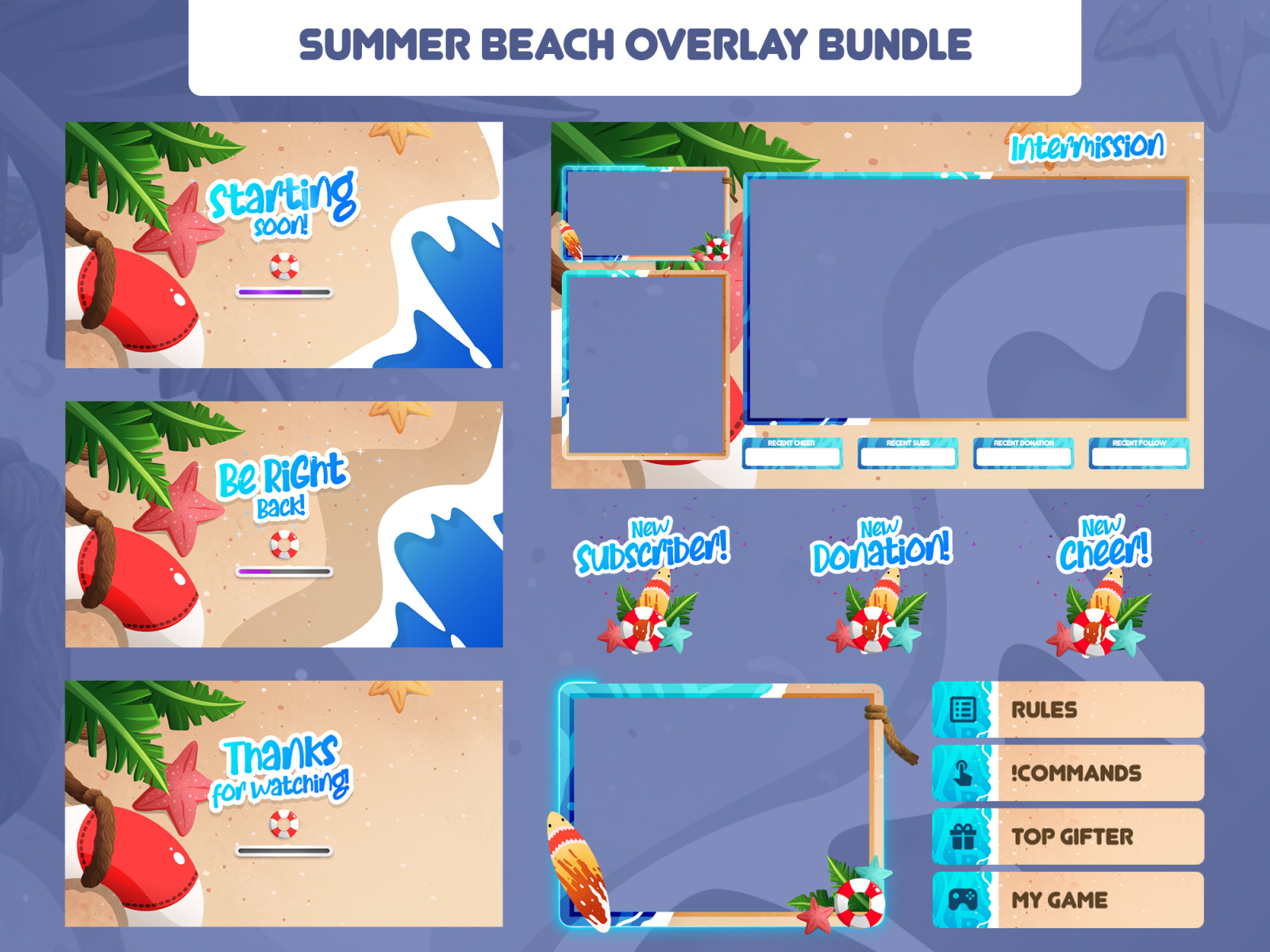 Summer Beach – Twitch Overlay by SLACZSTUDIO on Dribbble