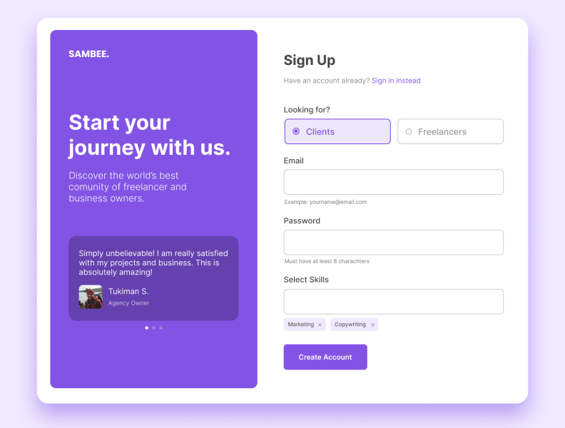 SAMBEE - Sign Up Page by Rahman Taufik on Dribbble