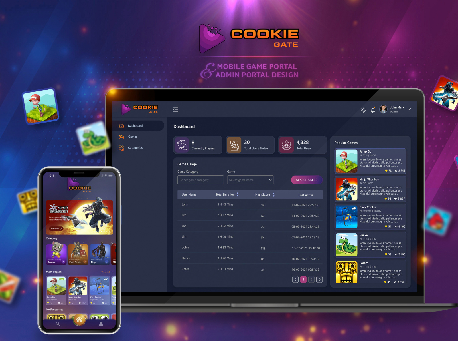 'Cookie Gate' Mobile Game Portal & Admin Portal Design by Indunil ...