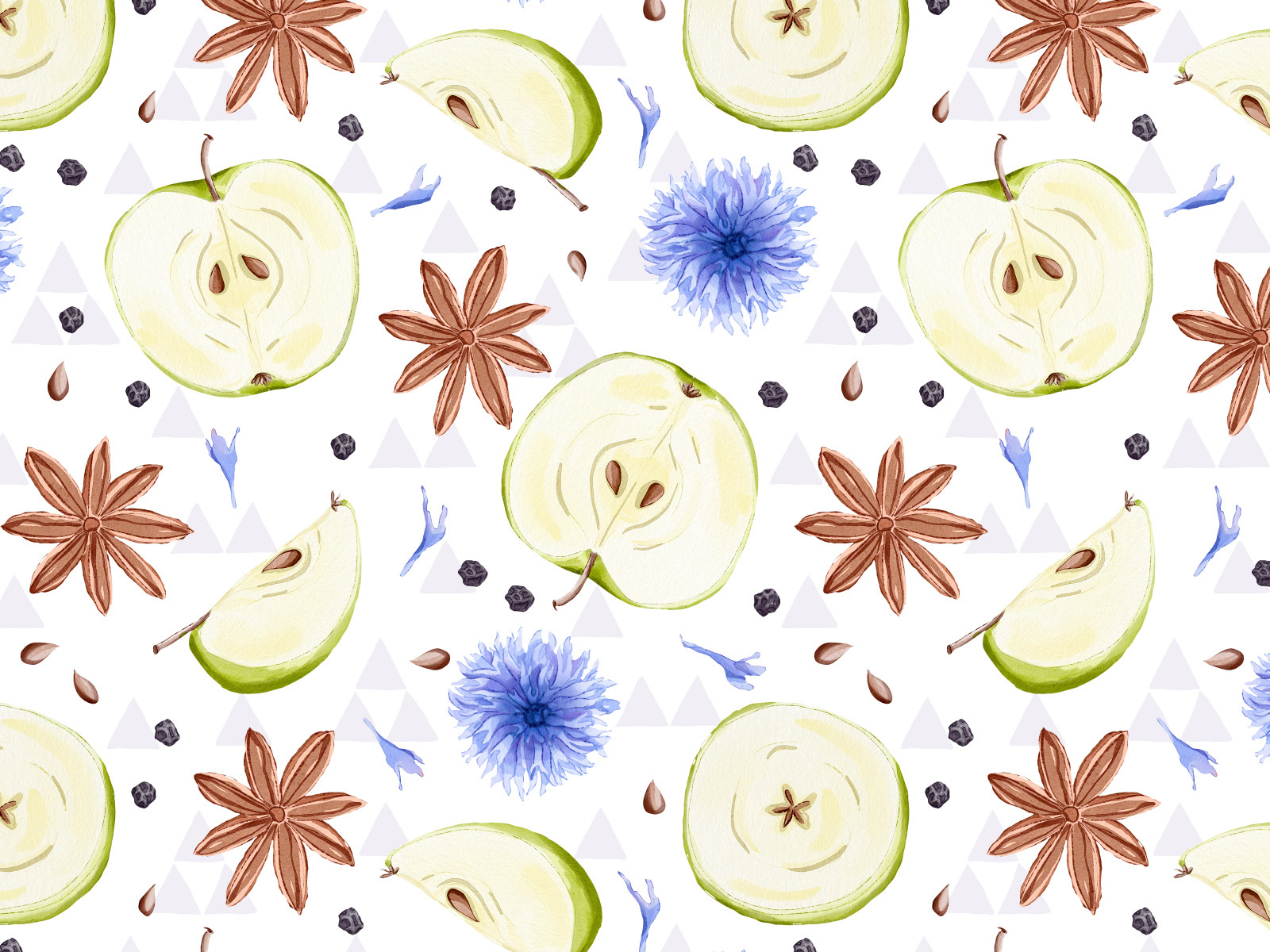 Apples and Anis watercolour seamless pattern by AsyaSu on Dribbble