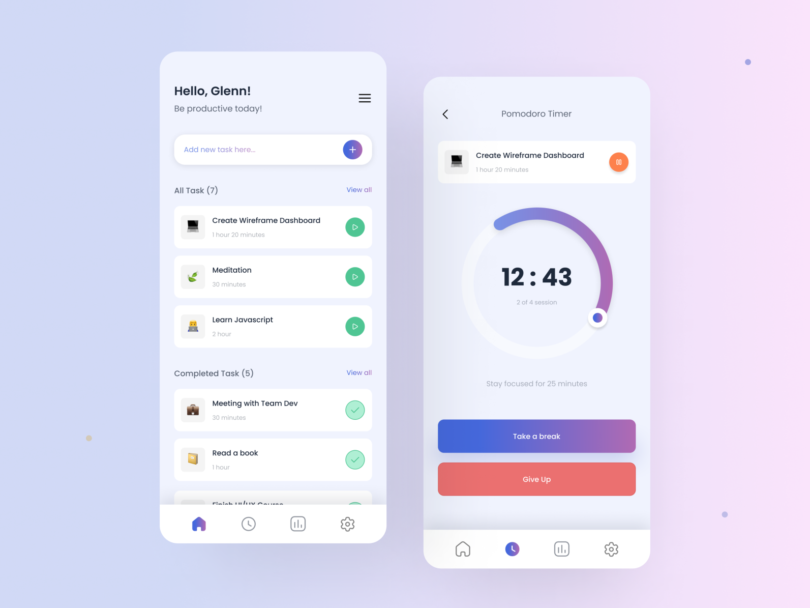 Pomodoro Timer App by Glenn Vhalado on Dribbble