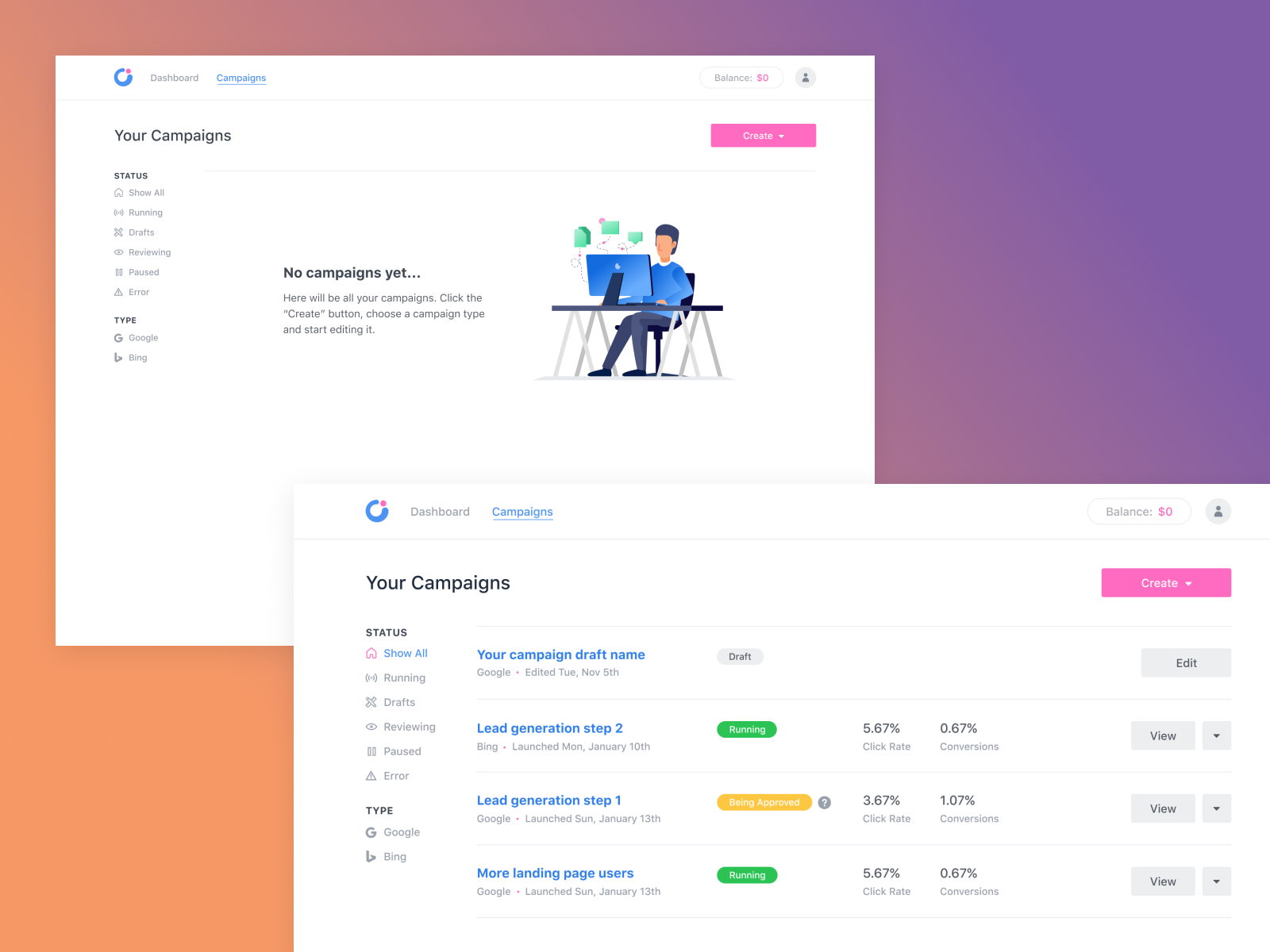 Campaigns Management by Eugen Eşanu on Dribbble