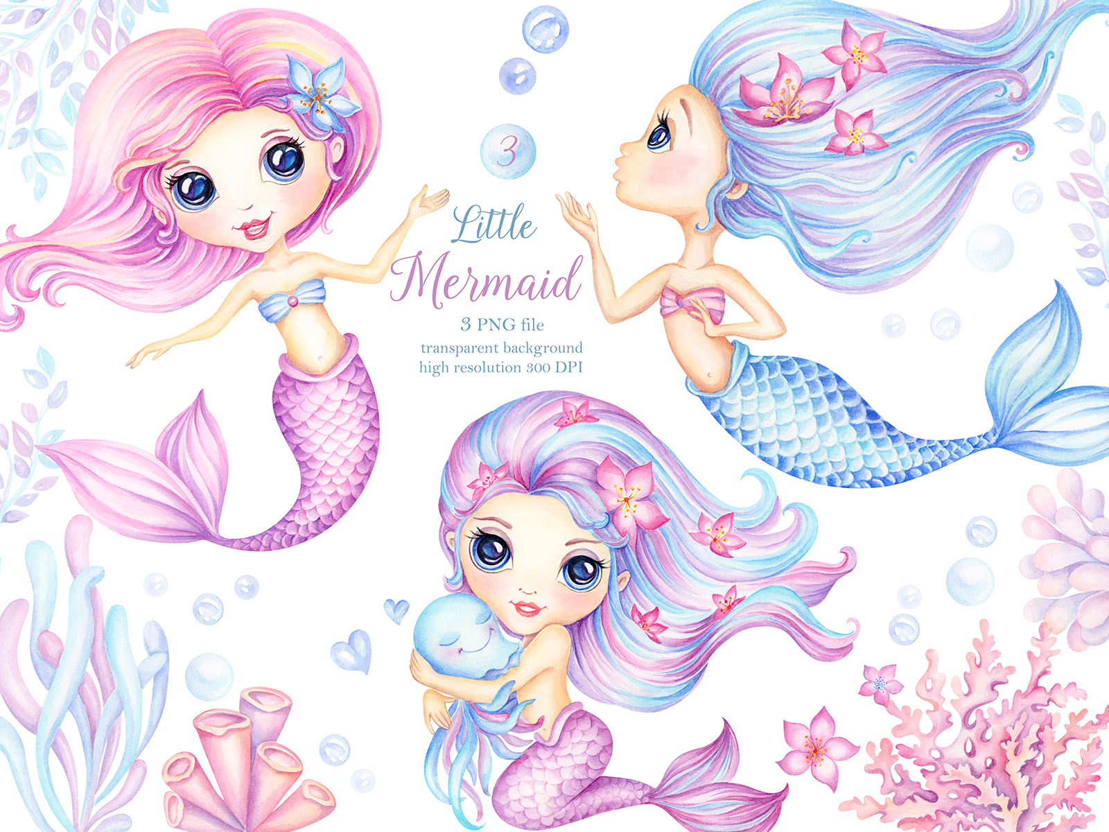 Little Mermaid watercolor clipart by Marina Datsenko on Dribbble