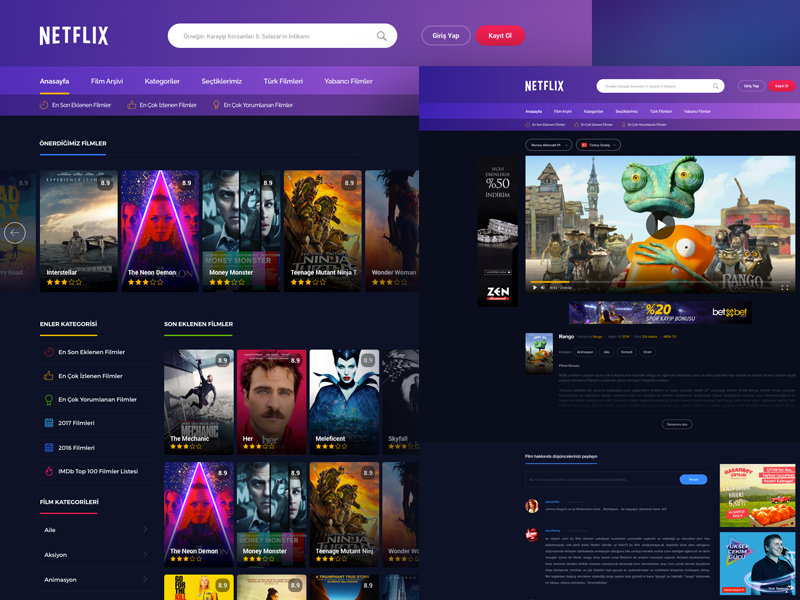 Movie UI by Tolga Çavdar on Dribbble