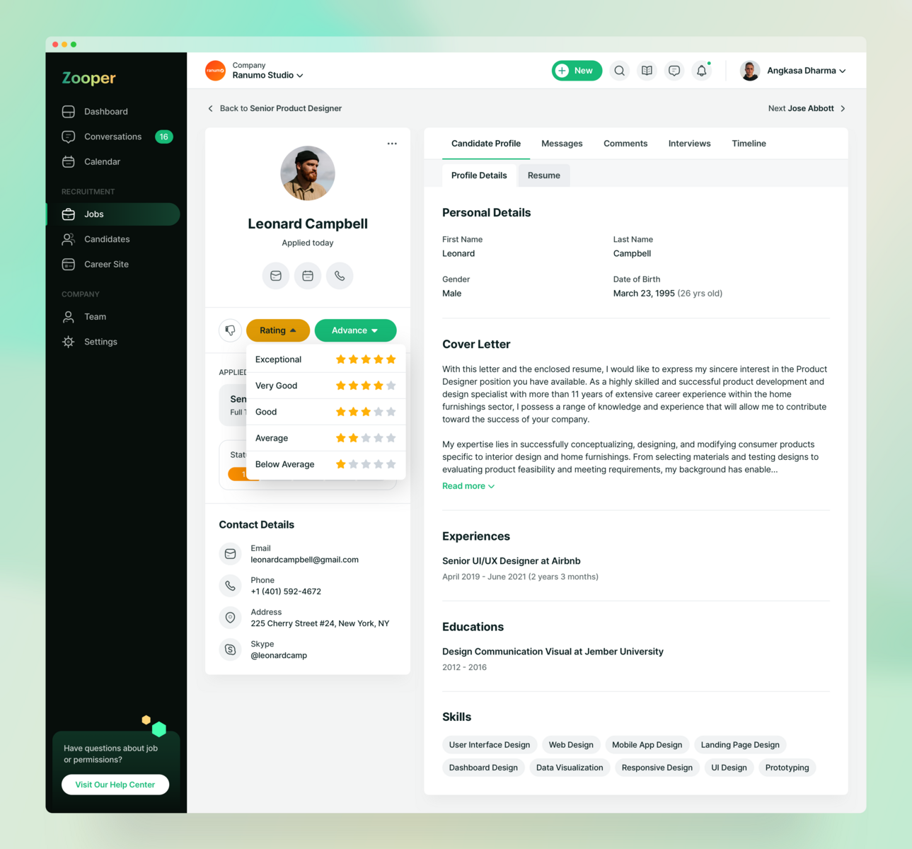 Recruiting Software - Candidate Detail Page by Ahmad Fawaid on Dribbble