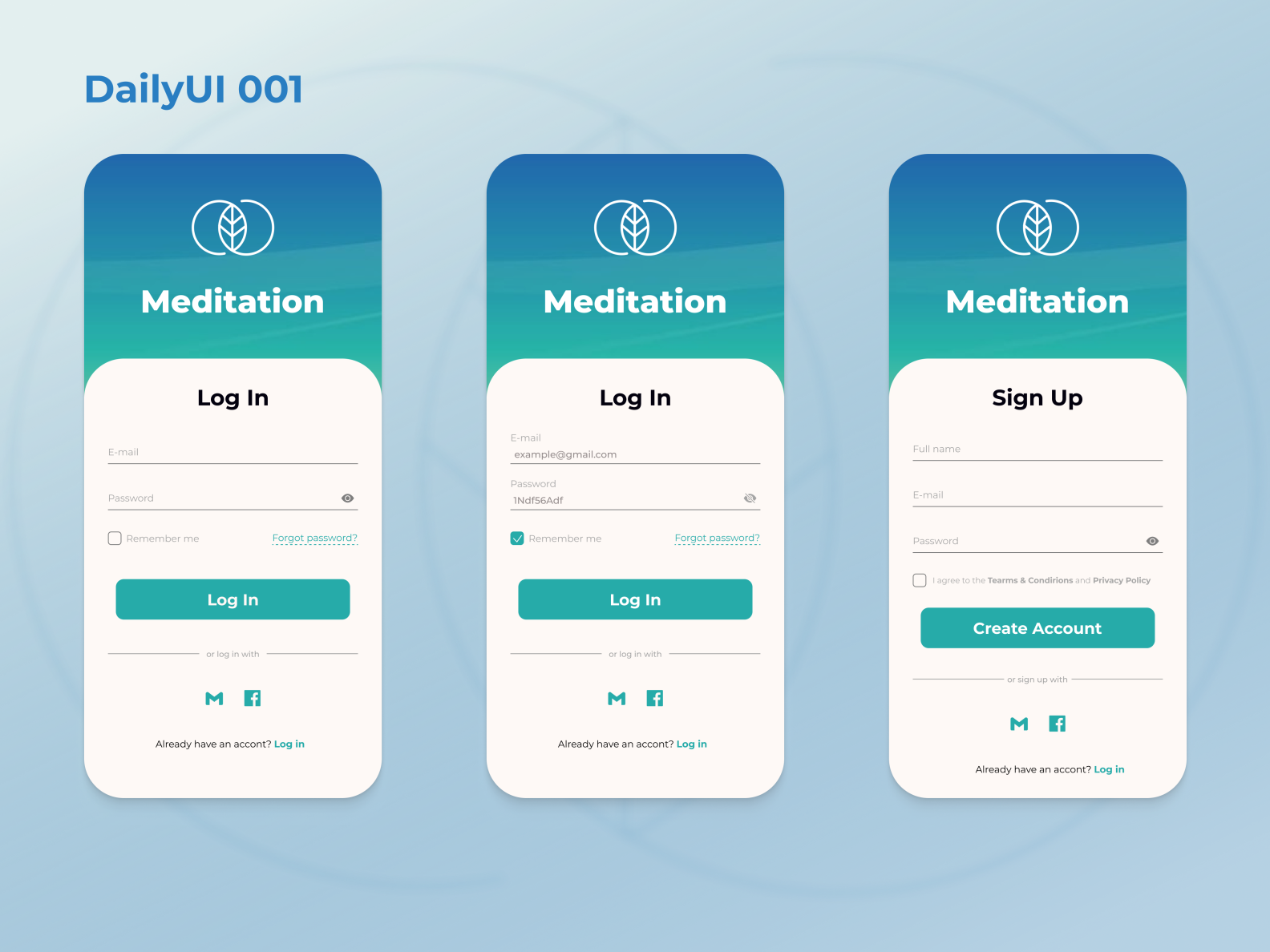 DailyUi001/Sign Up/Log In by Maria Martynova on Dribbble