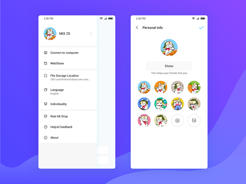 Mi Drop Side menu and Personal information by Itern漠声 on Dribbble