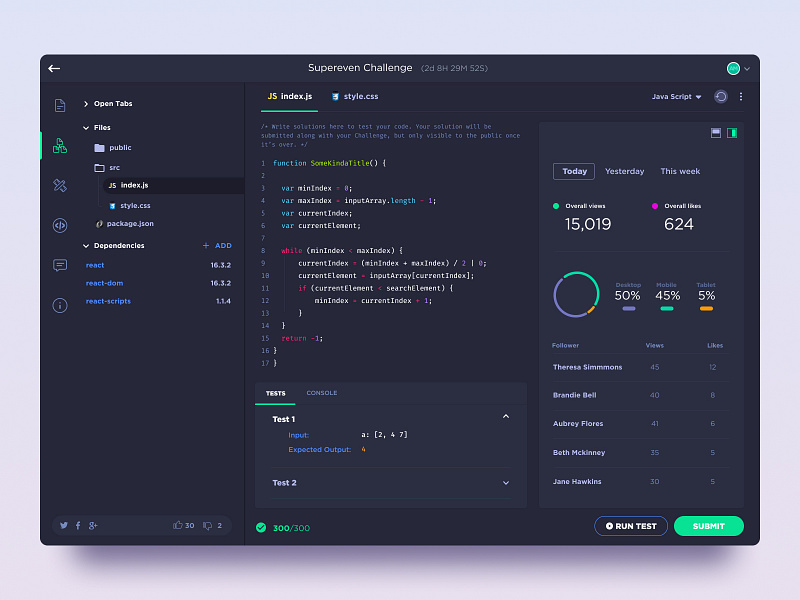 CodeSignal IDE for front-end challenges by Vahan Hovhannisyan on Dribbble